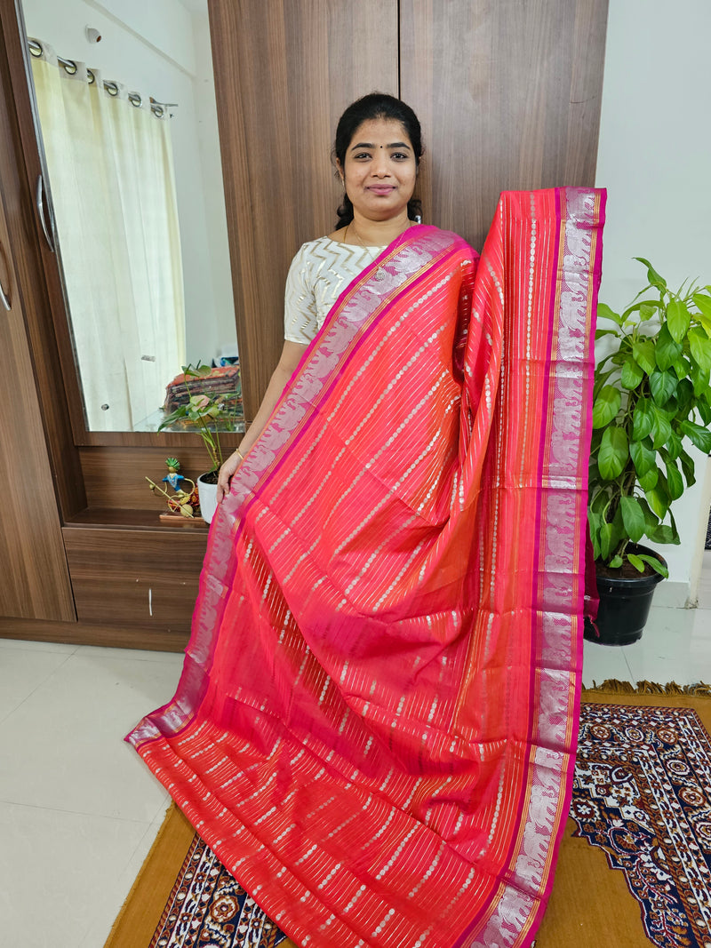 Madhavaram Handloom Silk Saree - Dark Peachish Pink with Dark Pink ...