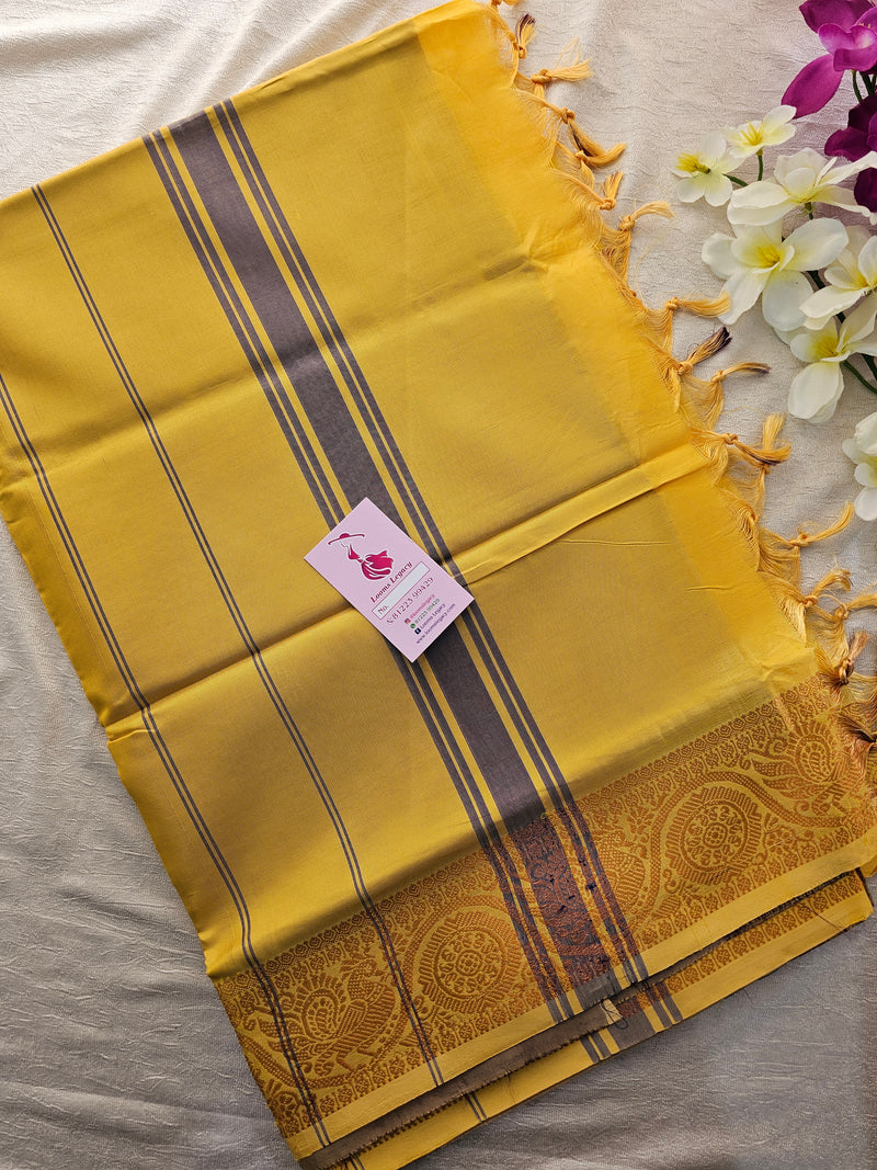 Dark Purple with Yellow Chinnalampattu Small Border Saree – Looms Legacy