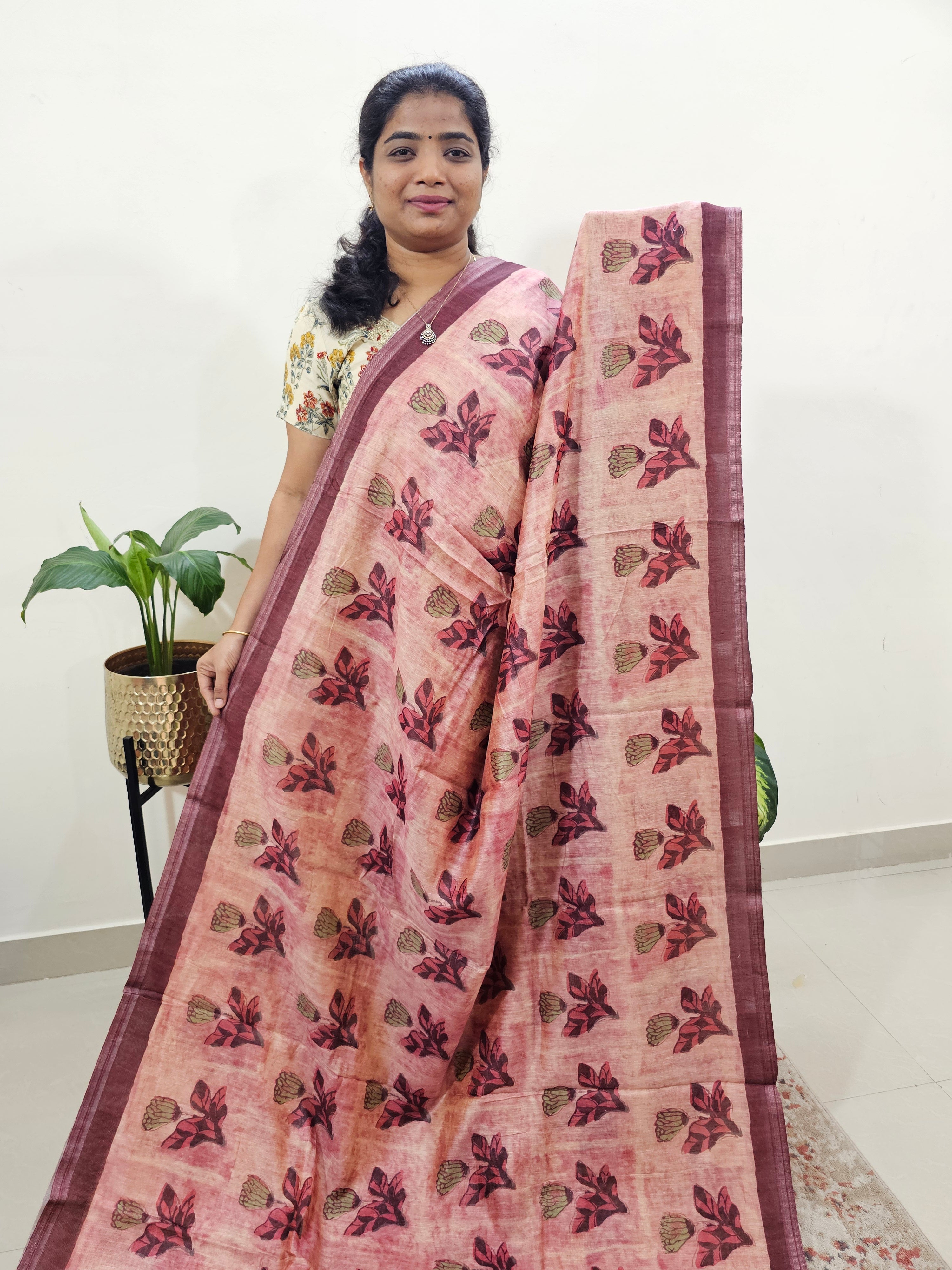 Soft Semi Chanderi Saree - Onion Pink – Looms Legacy